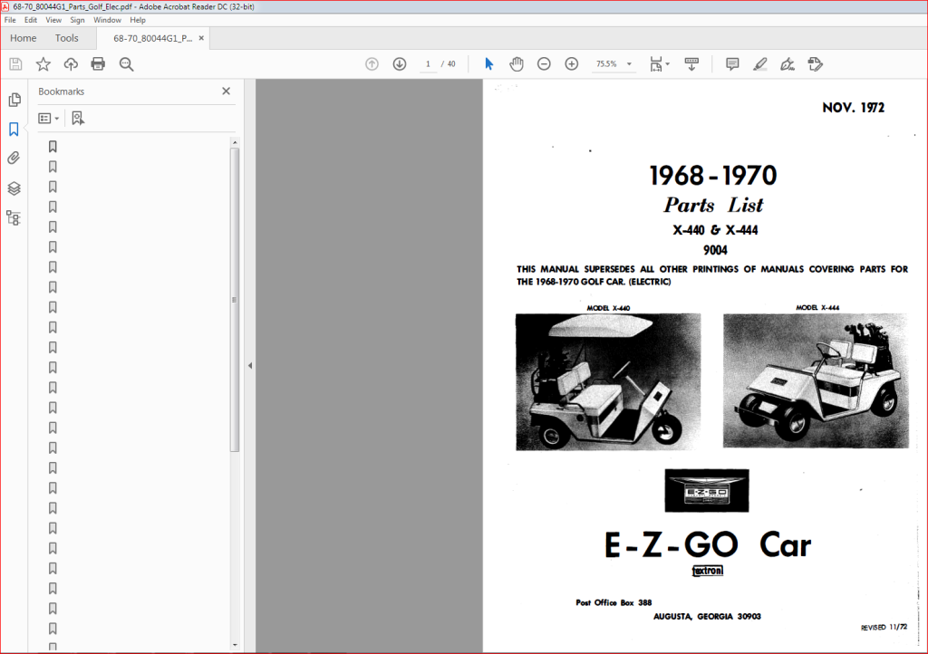 1968-1970 EZGO Car X-440 X-444 Parts List Manual - PDF DOWNLOAD ...
