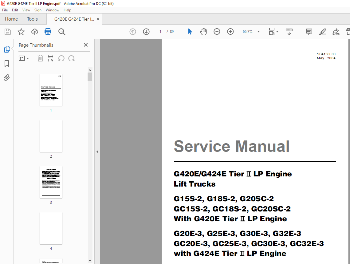 Daewoo Doosan G420E/G424E Tier LP Engine Lift Trucks Service Manual ...