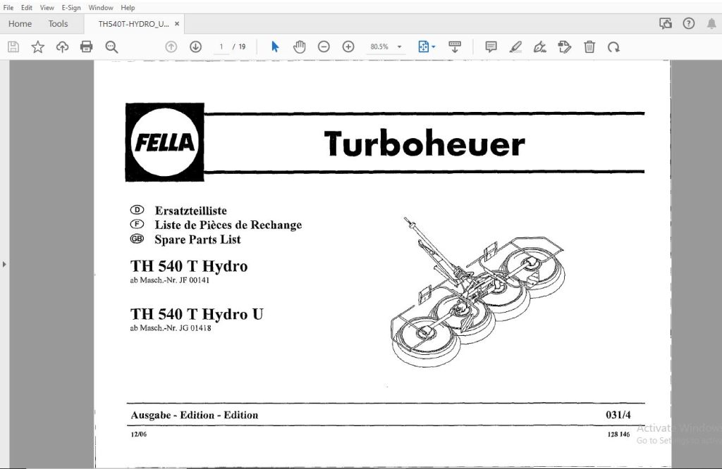 Fella TH 540 T Hydro, TH 540 T Hydro U Turboheuer Parts Manual - PDF