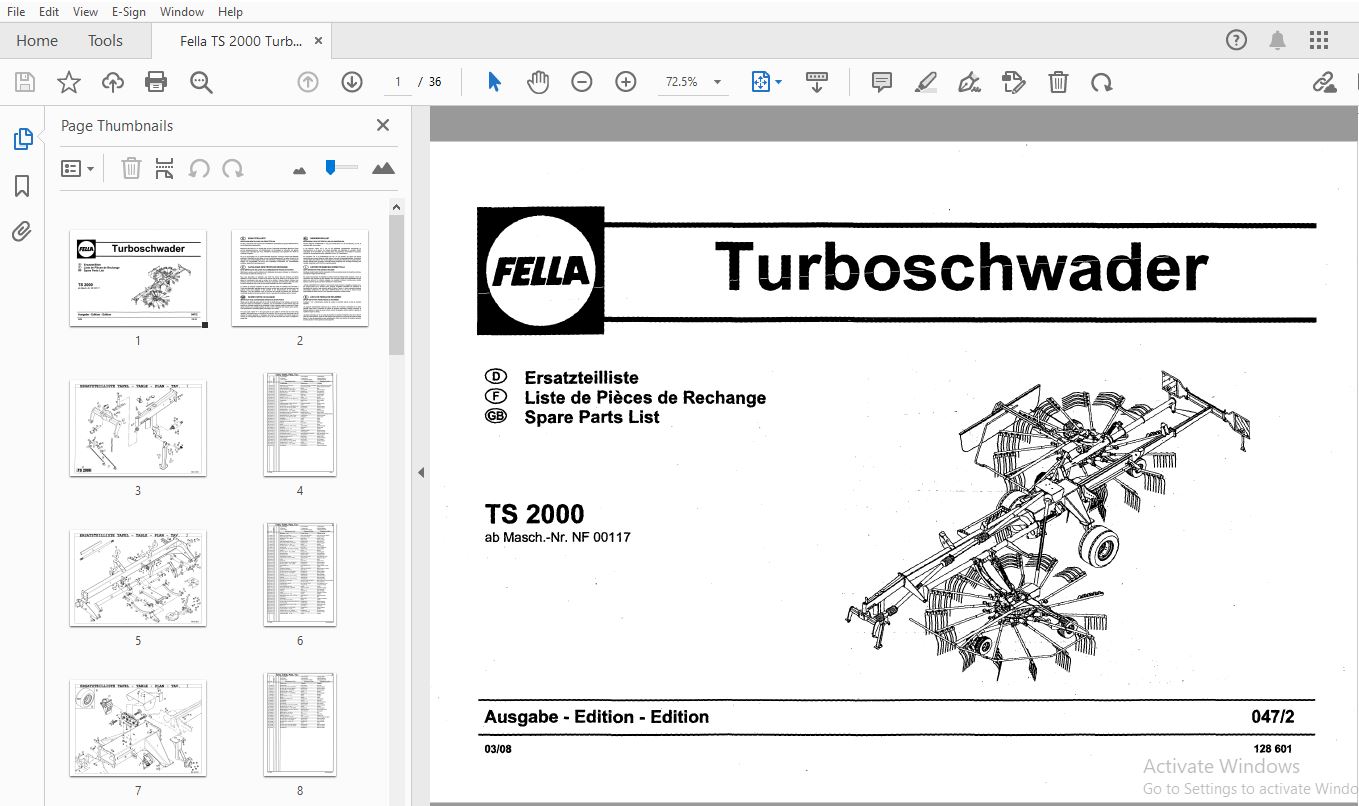 Fella TS 2000 Turbo Rake Parts Manual – PDF DOWNLOAD – HeyDownloads ...