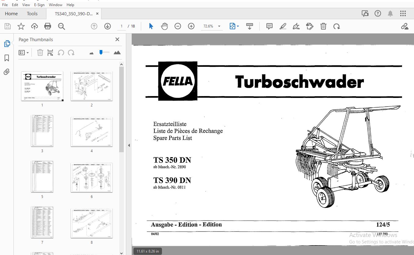 Fella TS 350 DN, TS 390 DN Turbo Rake Parts Manual - PDF - HeyDownloads ...