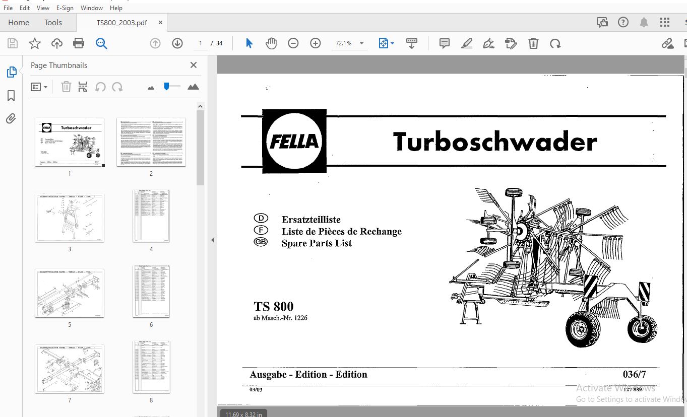 Fella TS 800 Turbo Rake Parts Manual – PDF DOWNLOAD – HeyDownloads ...