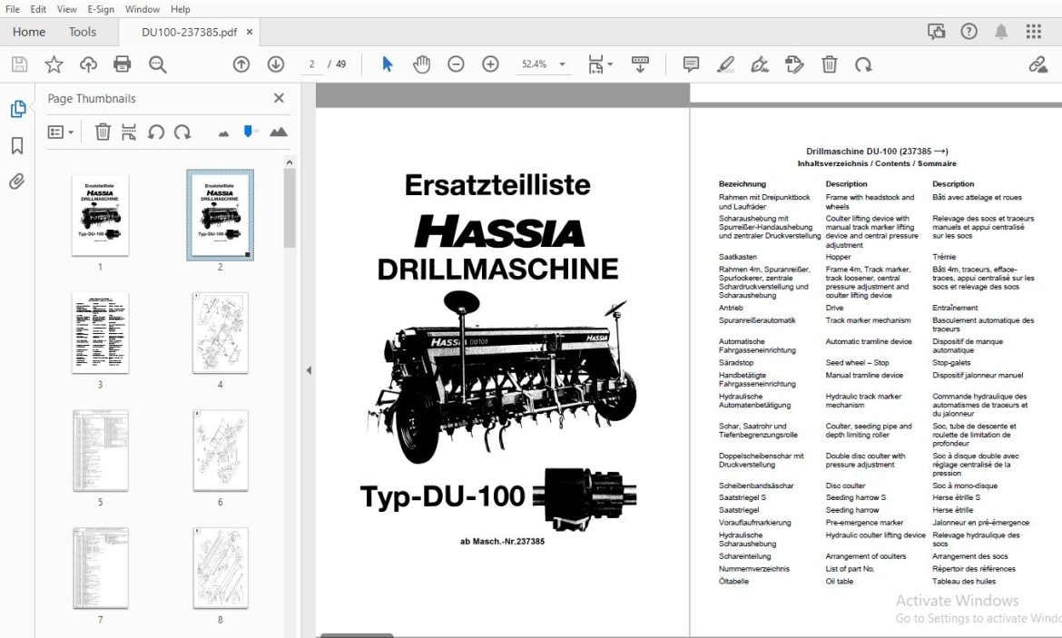 Hassia Typ-DU-100 DRILLMASCHINE Ersatzteilliste (237385) - PDF ...