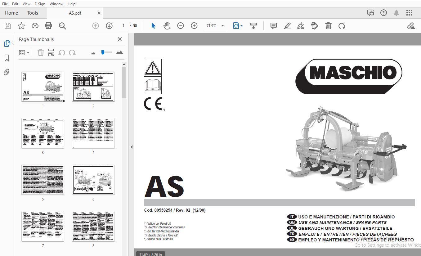 MASCHIO AS USE & MAINTENANCE / PARTS MANUAL 00559254 - PDF DOWNLOAD ...