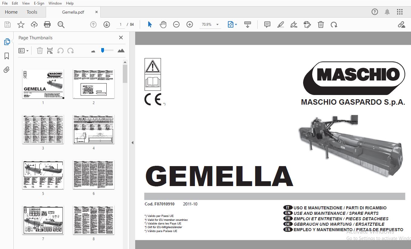 MASCHIO GASPARDO GEMELLA USE & MAINTENANCE / PARTS MANUAL - PDF