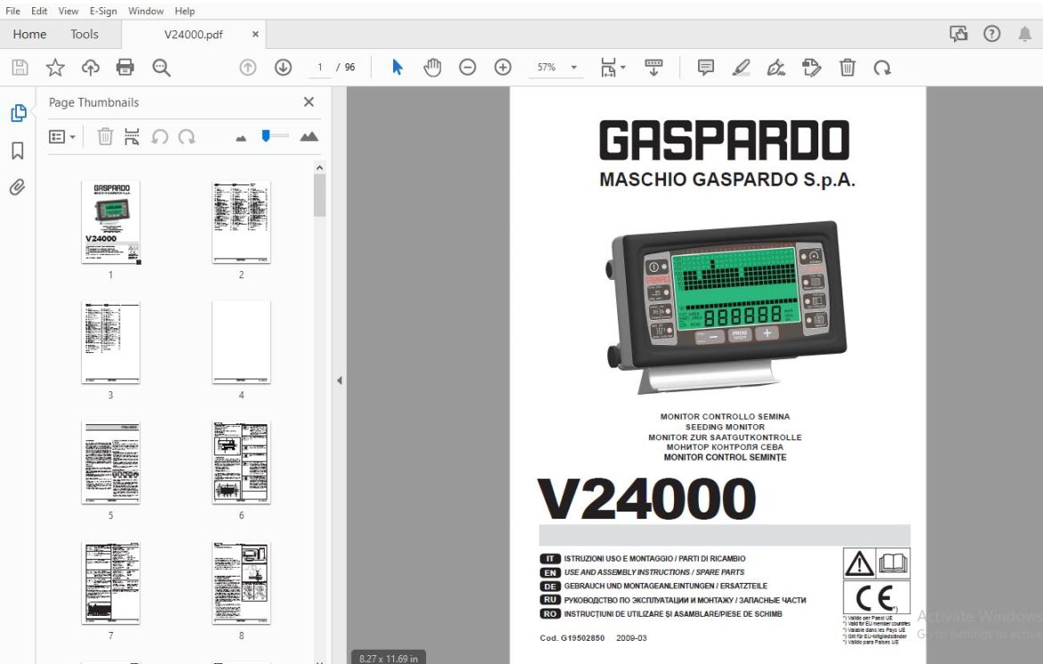MASCHIO GASPARDO V24000 USE & ASSEMBLY INSTRUCTIONS / PARTS MANUAL ...