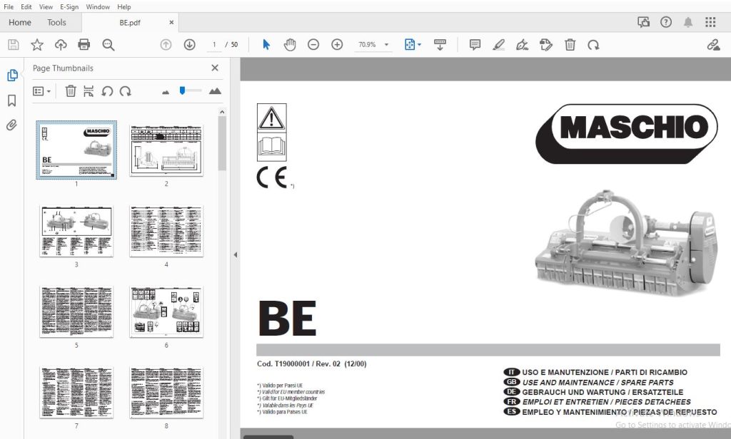 MASCHO BE USE & MAINTENANCE PARTS MANUAL T19000001 – PDF DOWNLOAD ...