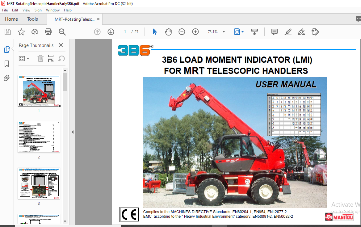 Manitou 3B6 Load Moment Indicator (Lmi) FOR Telescopic Handlers USER ...