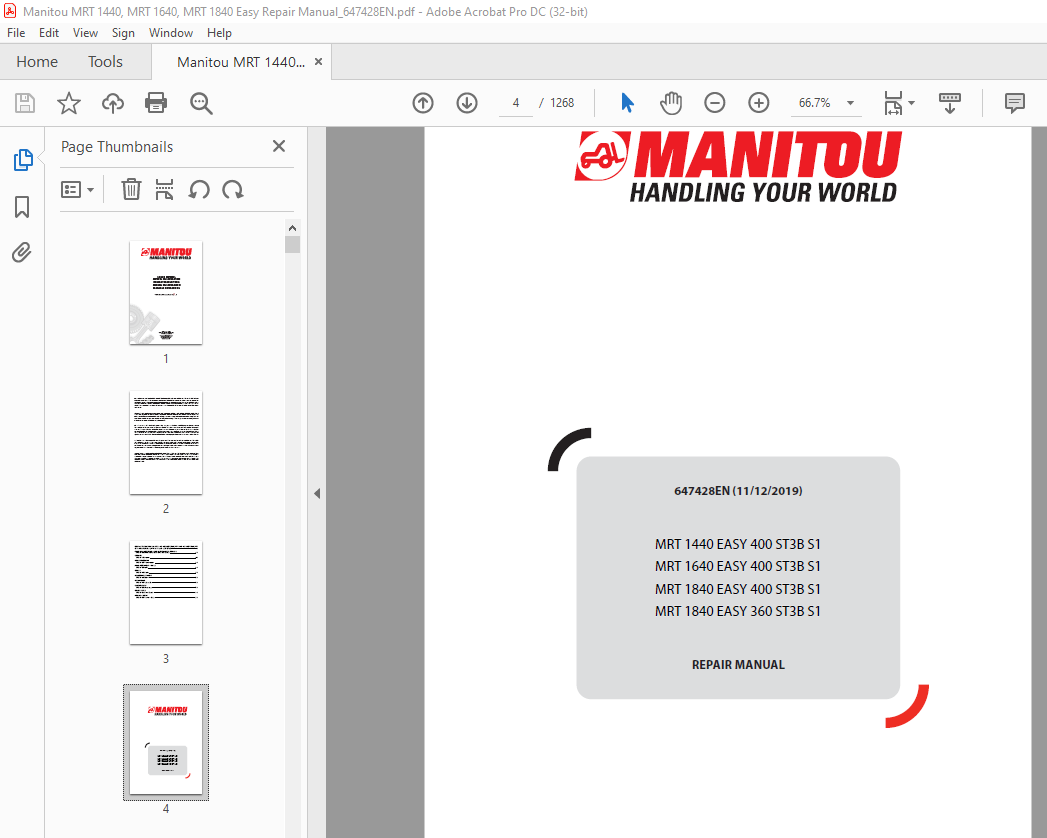Manitou MRT 1440 EASY 400 ST3B S1 MRT 1640 EASY 400 ST3B S1 REPAIR ...