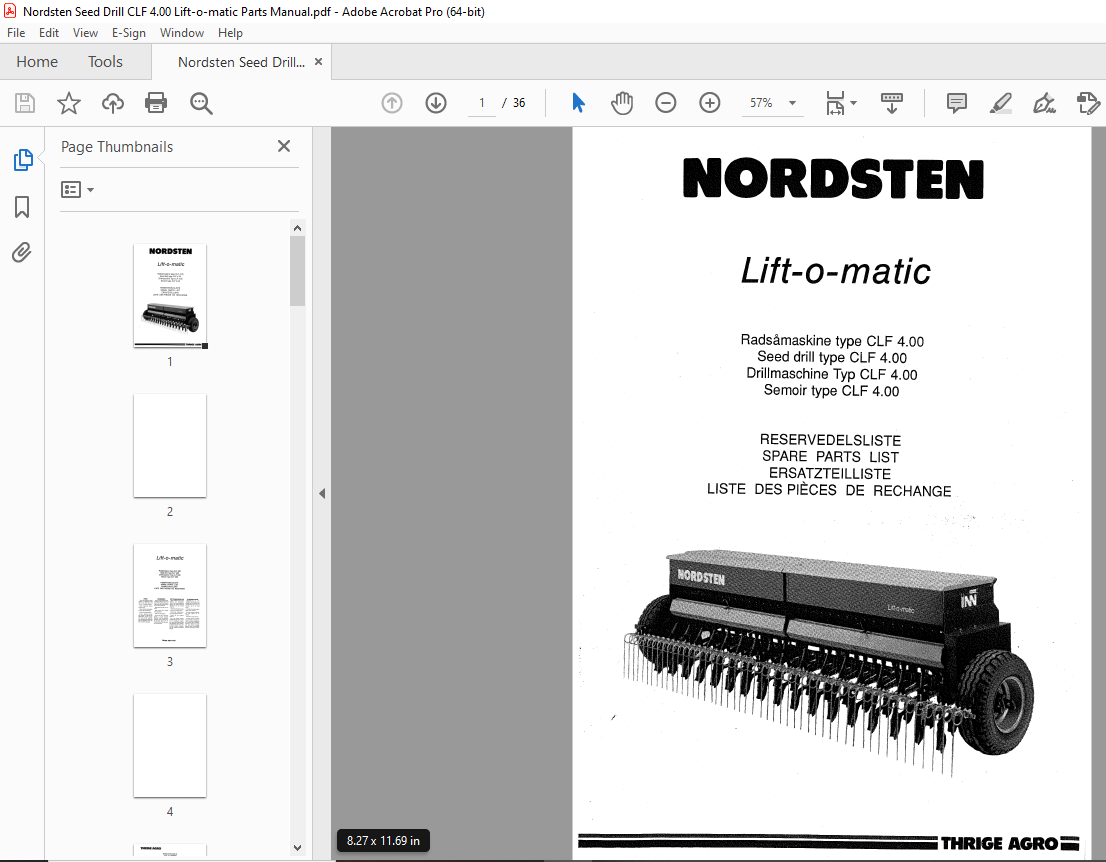 Nordsten Seed Drill CLF 4.00 Lift-o-matic Parts Manual – PDF DOWNLOAD ...