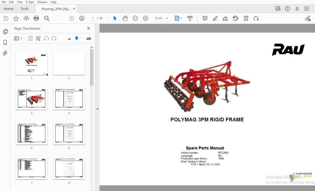 RAU POLYMAG 3PM RIGID FRAME PARTS MANUAL 1998 - PDF DOWNLOAD