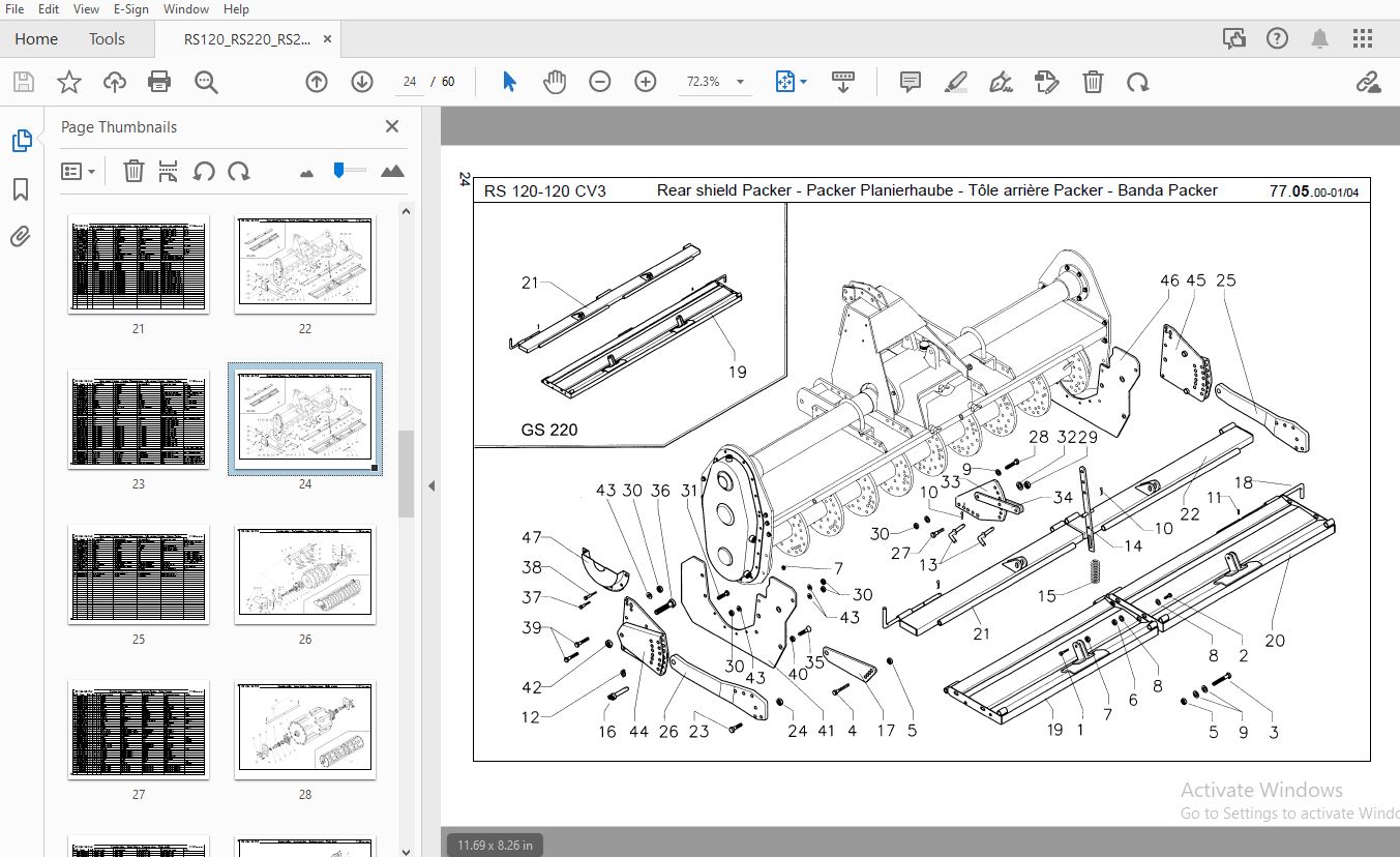 RAU ROTARY TILLER RS120, 120CV3, 220, 235, 285 PARTS MANUAL - PDF DOWNLOAD