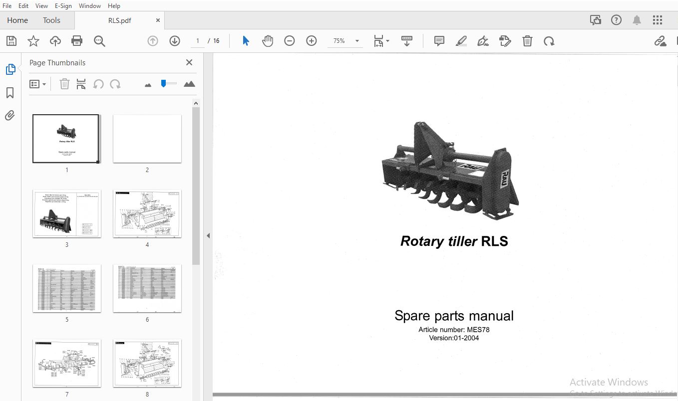 Rau Rotary Tiller RLS Parts Manual - PDF DOWNLOAD