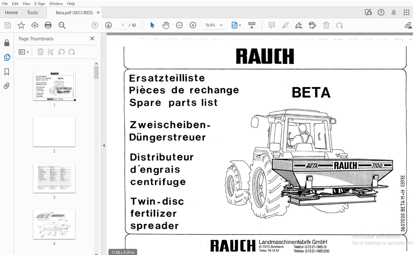 Rauch Beta Twin-disc fertilizer spreader Parts Manual – PDF DOWNLOAD ...