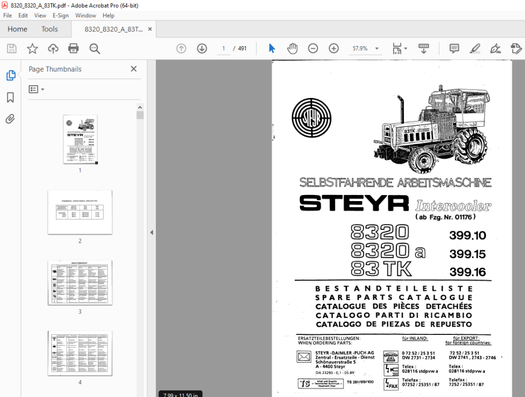 Steyr 8320 8320a 83TK Traktor Parts Manual - PDF DOWNLOAD ...