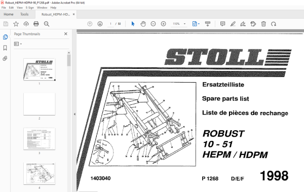 Stoll Robust 10-51 HEPM / HDPM P 1268 Parts Manual - PDF DOWNLOAD ...