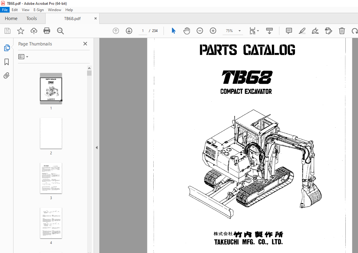 Takeuchi TB68 Compact Excavator Parts Manual – PDF DOWNLOAD ...