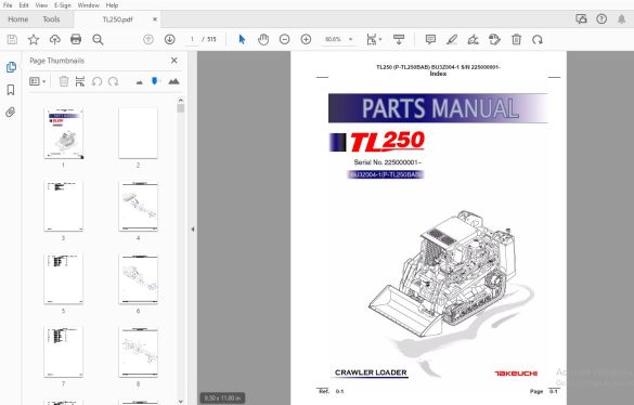 Takeuchi TL250 Crawler Loader Parts Manual 225000001 - PDF DOWNLOAD ...