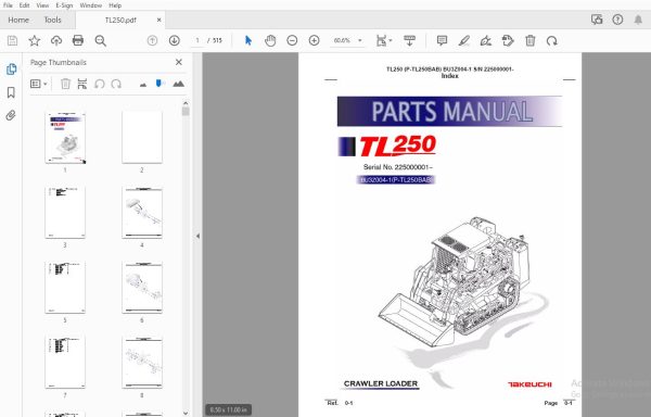Takeuchi TL250 Crawler Loader Parts Manual 225000001 - PDF DOWNLOAD ...