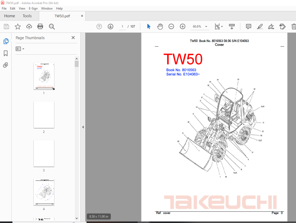 Takeuchi TW50 Mini Loader Parts Manual - PDF DOWNLOAD