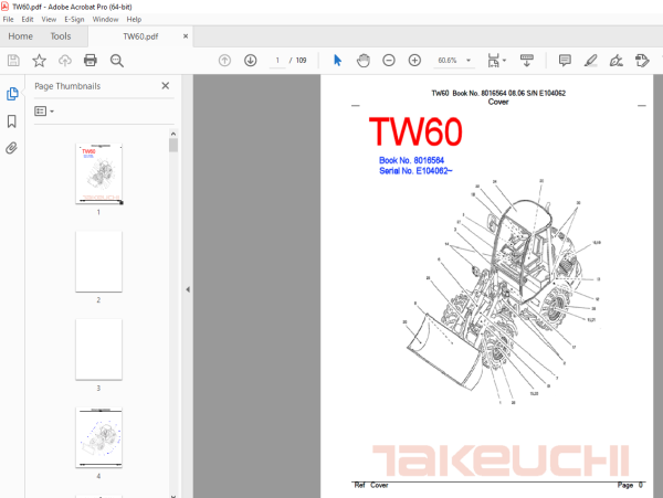 Takeuchi TW60 Compact Excavator Parts Manual - PDF DOWNLOAD ...