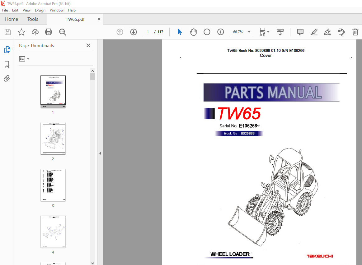 Takeuchi TW65 Wheel Loader Parts Manual - PDF DOWNLOAD - HeyDownloads ...