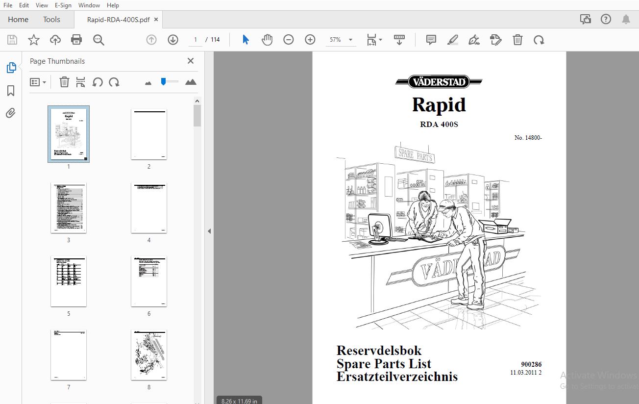 Vaderstad Rapid RDA400S Parts Manual 900286 - PDF DOWNLOAD