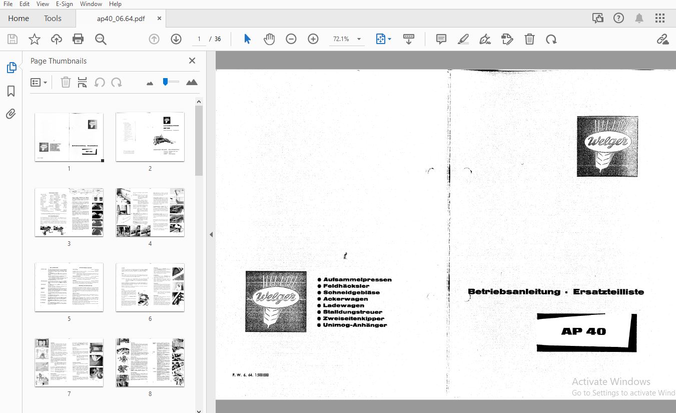 Welger AP 40 Betriebsanleitung Ersatzteilliste - PDF DOWNLOAD
