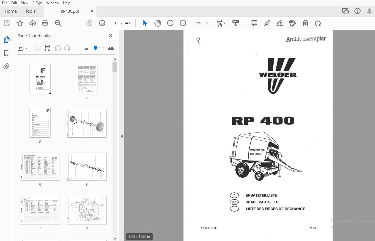 Welger RP 400 Parts Manual – PDF DOWNLOAD – HeyDownloads – Manual Downloads