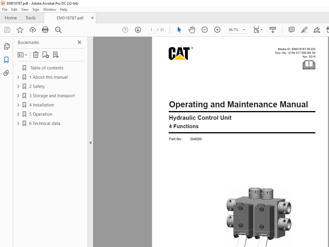 Cat Hydraulic Control Unit 4 Functions Operating and Maintenance Manual ...