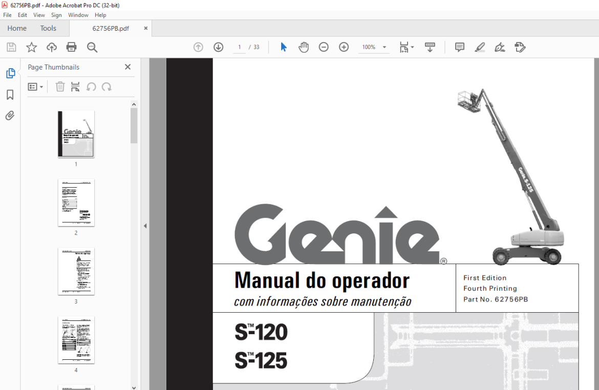 Genie S-120 S-125 Manual do operador 62756PB - PDF DOWNLOAD