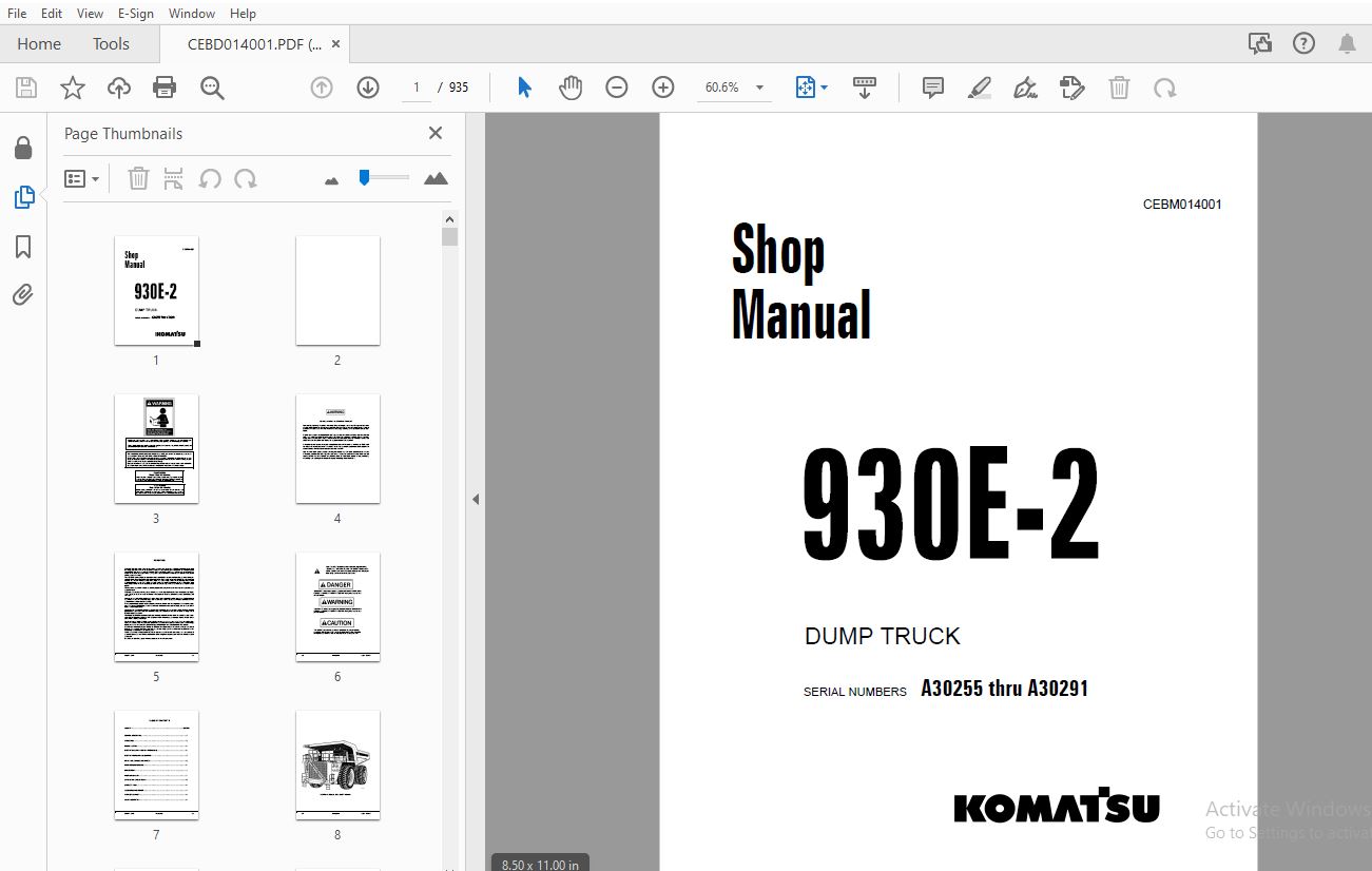 KOMATSU 930E-2 DUMP TRUCK SHOP MANUAL CEBM014001 – PDF DOWNLOAD ...