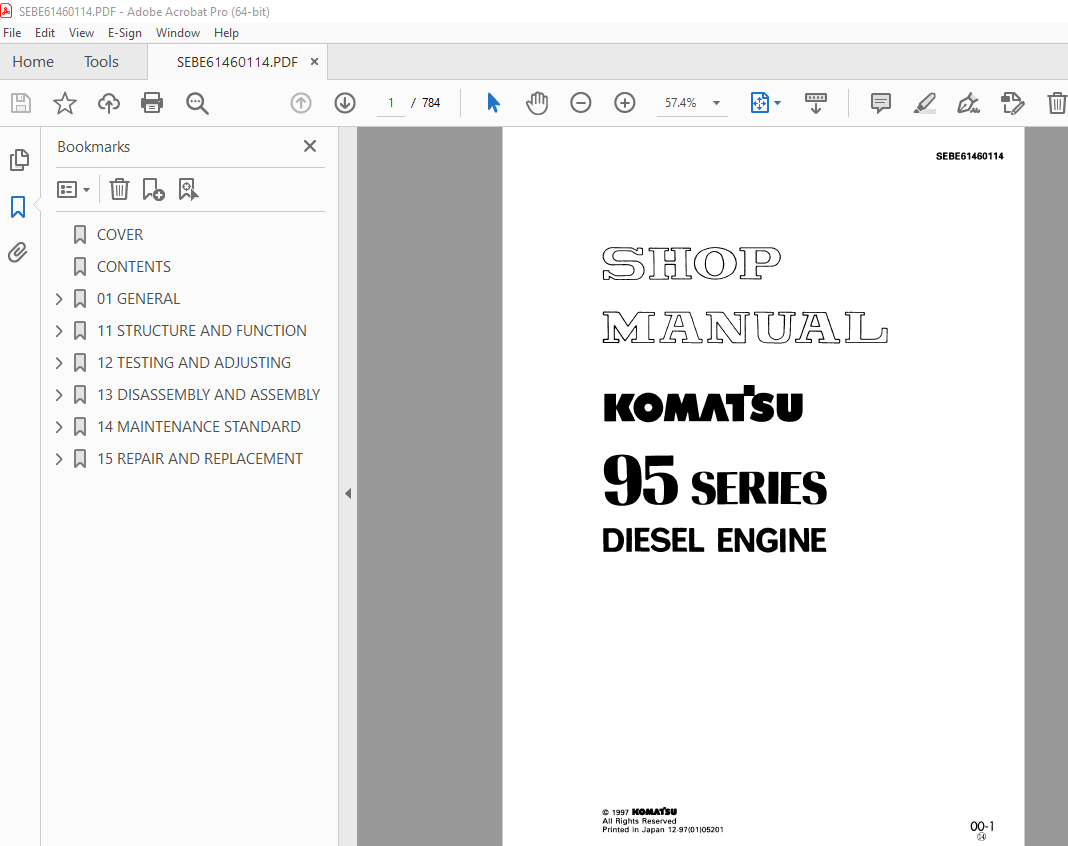 Komatsu 95 Series Diesel Engine Shop Manual SEBE61460114 PDF