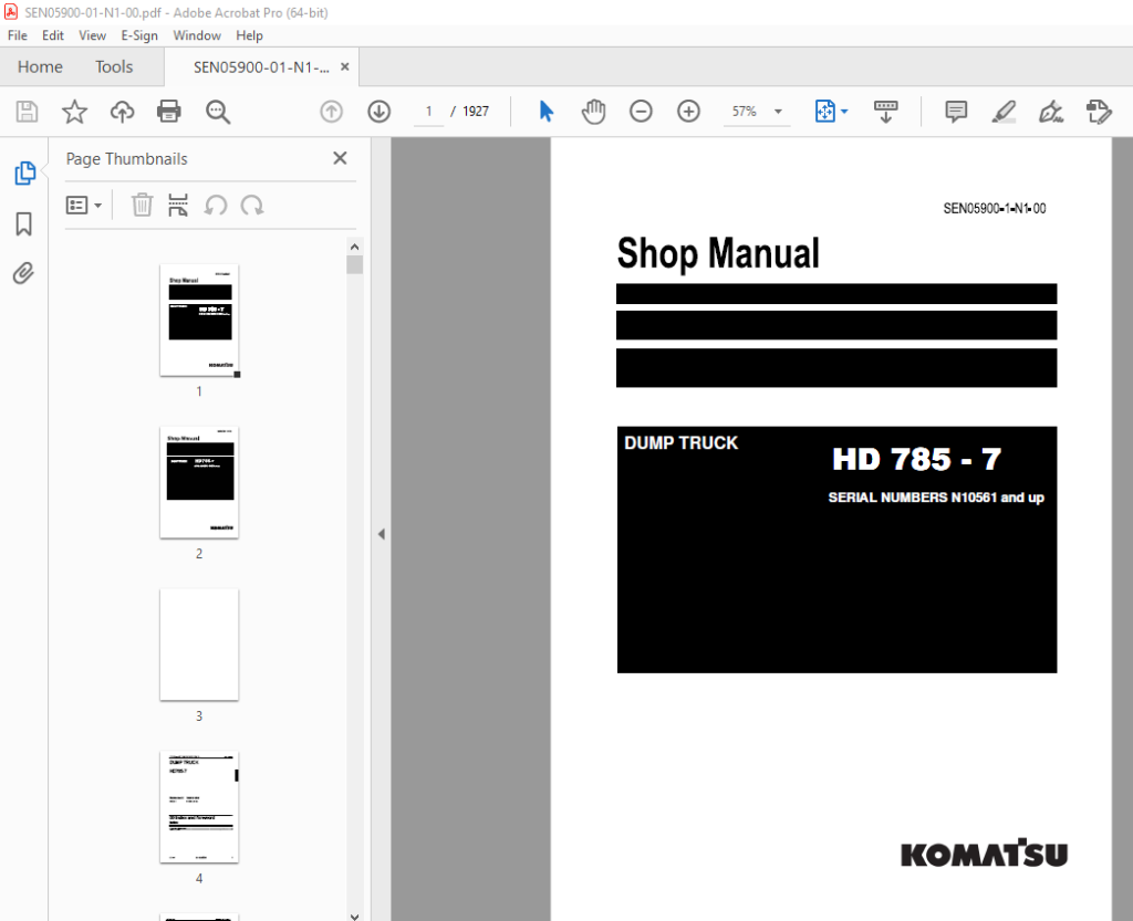 Komatsu HD 785-7 Dump Truck Shop Manual SEN05900-01-N1-00 – PDF ...