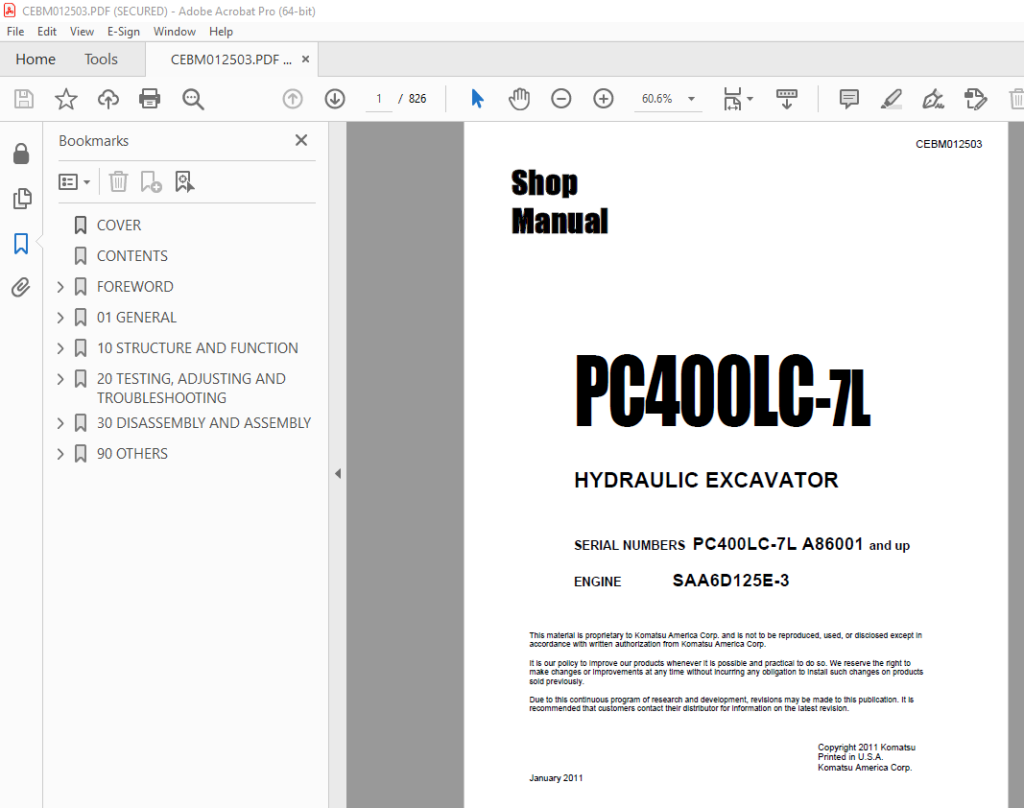 Komatsu PC400LC-7L Hydraulic Excavator Shop Manual PDF