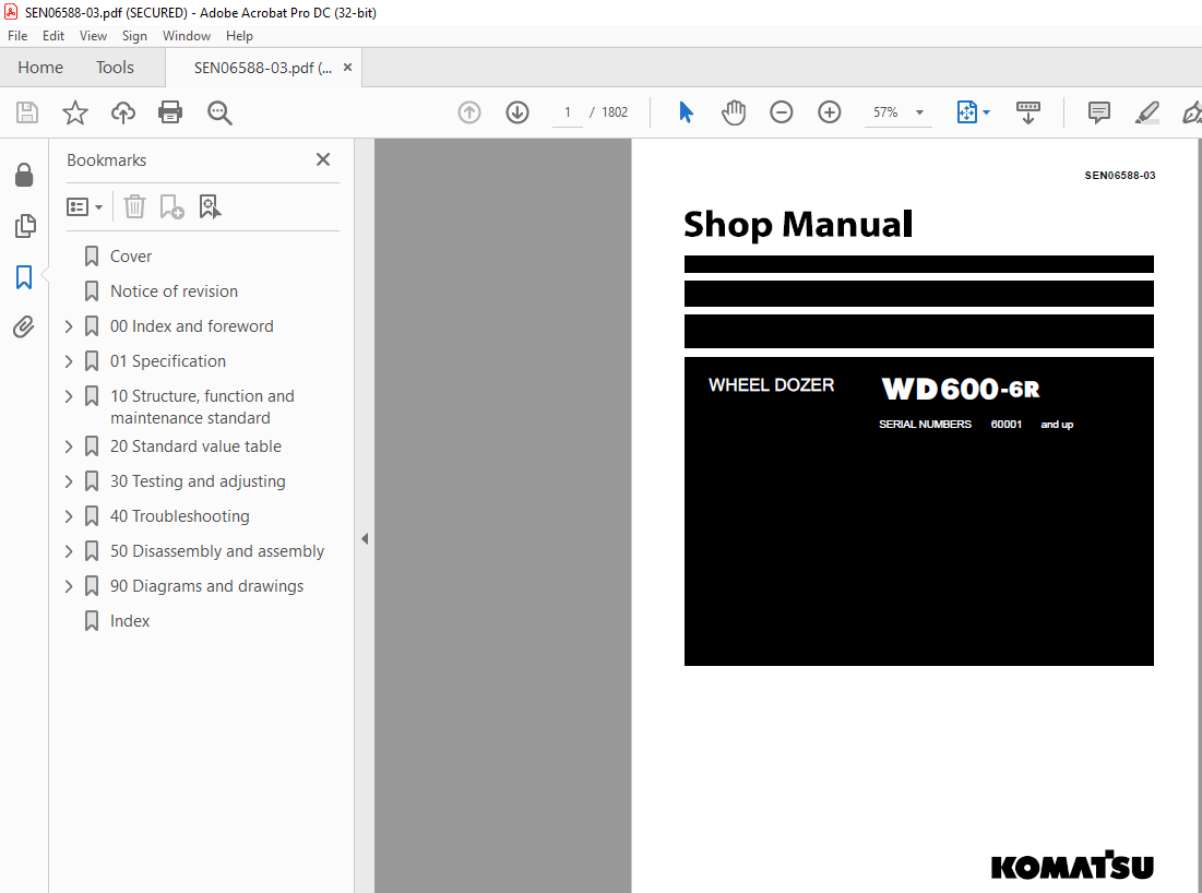 Komatsu WHEEL DOZER WD600-6R Shop Manual SEN06588-03 - PDF DOWNLOAD