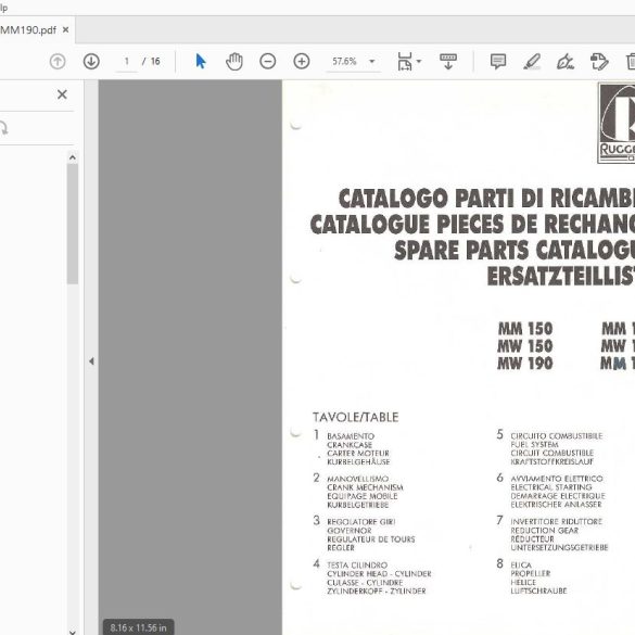 Ruggerini Diesel RY85.0 RY85.1 RY100 RY101 RY120 RY121 Parts Manual ...