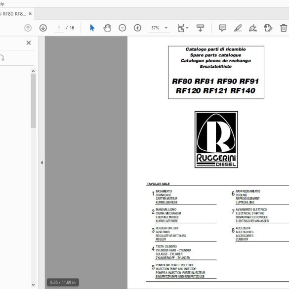 Ruggerini Diesel RY85.0 RY85.1 RY100 RY101 RY120 RY121 Parts Manual ...