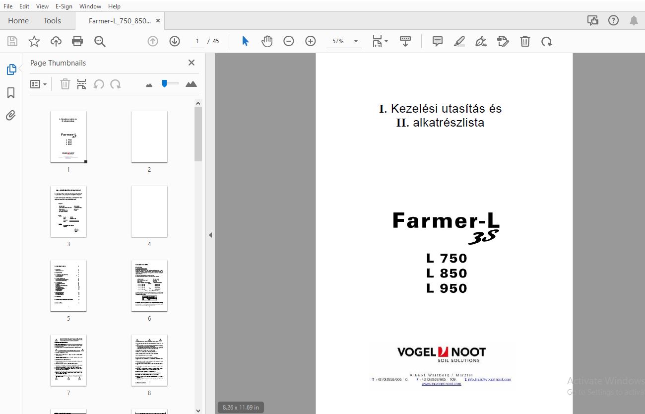 Vogel & Noot Farmer-L L750 L850 L950 Kezelési utasítás és ...