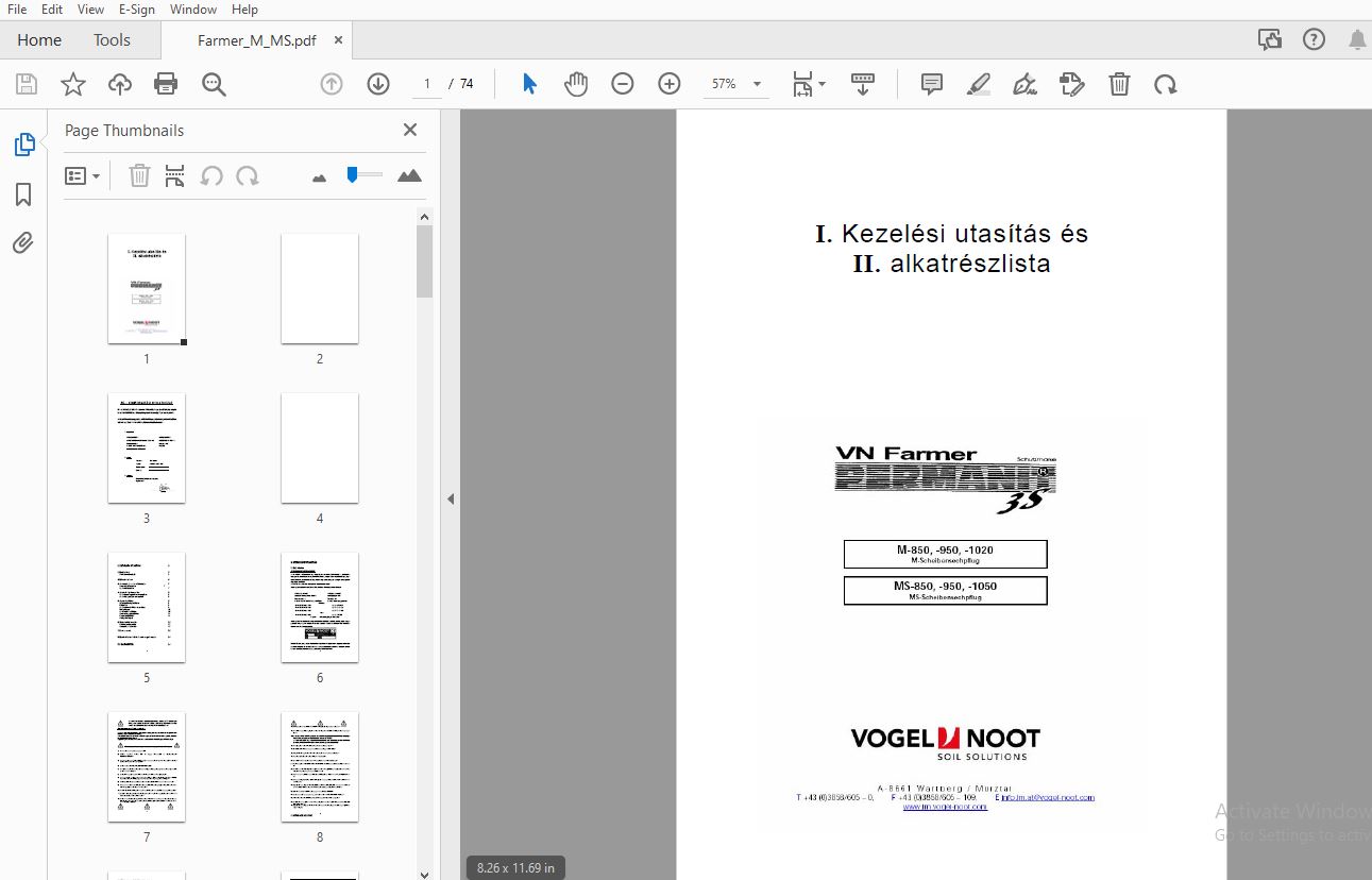 Vogel & Noot Farmer M-850,950,1020 MS-850,950,1050 Kezelési utasítás és ...