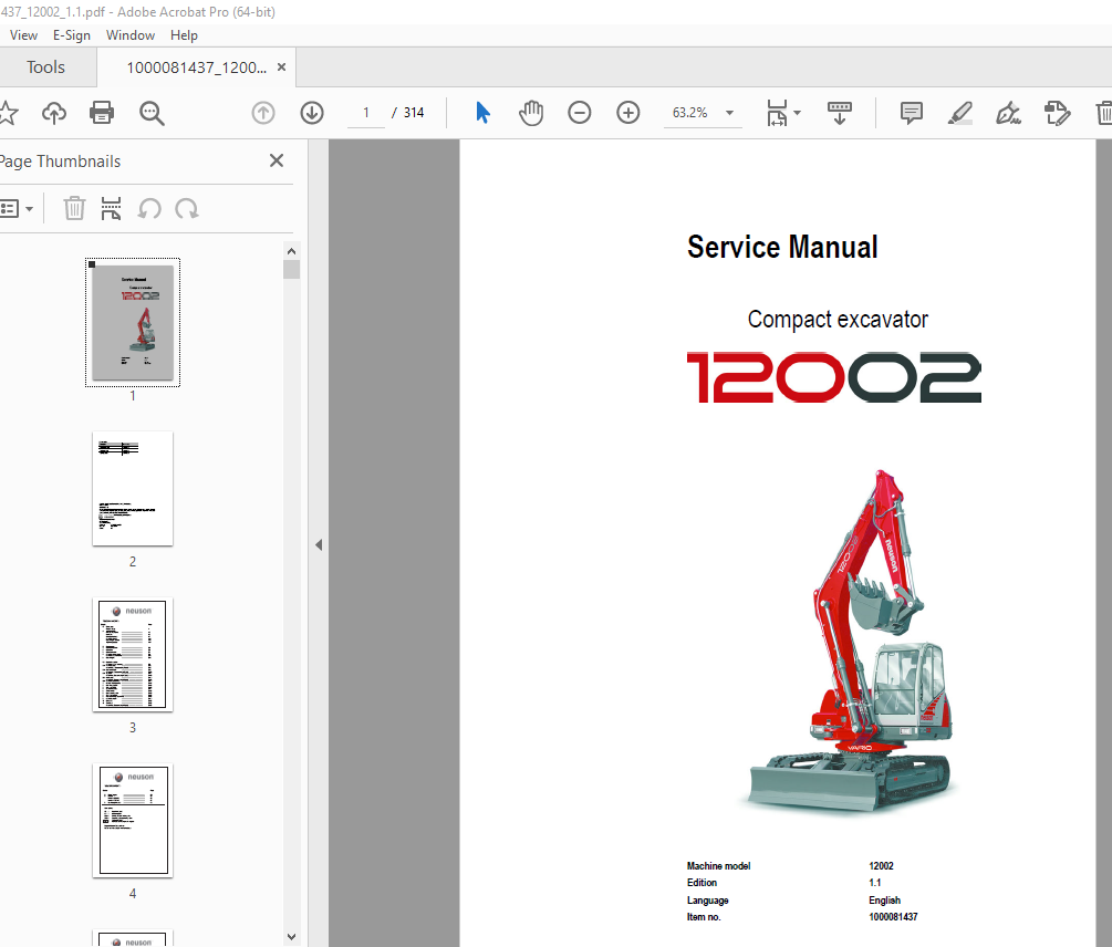 Wacker Neuson 12002 Compact Excavator Service Manual PDF – HeyDownloads ...