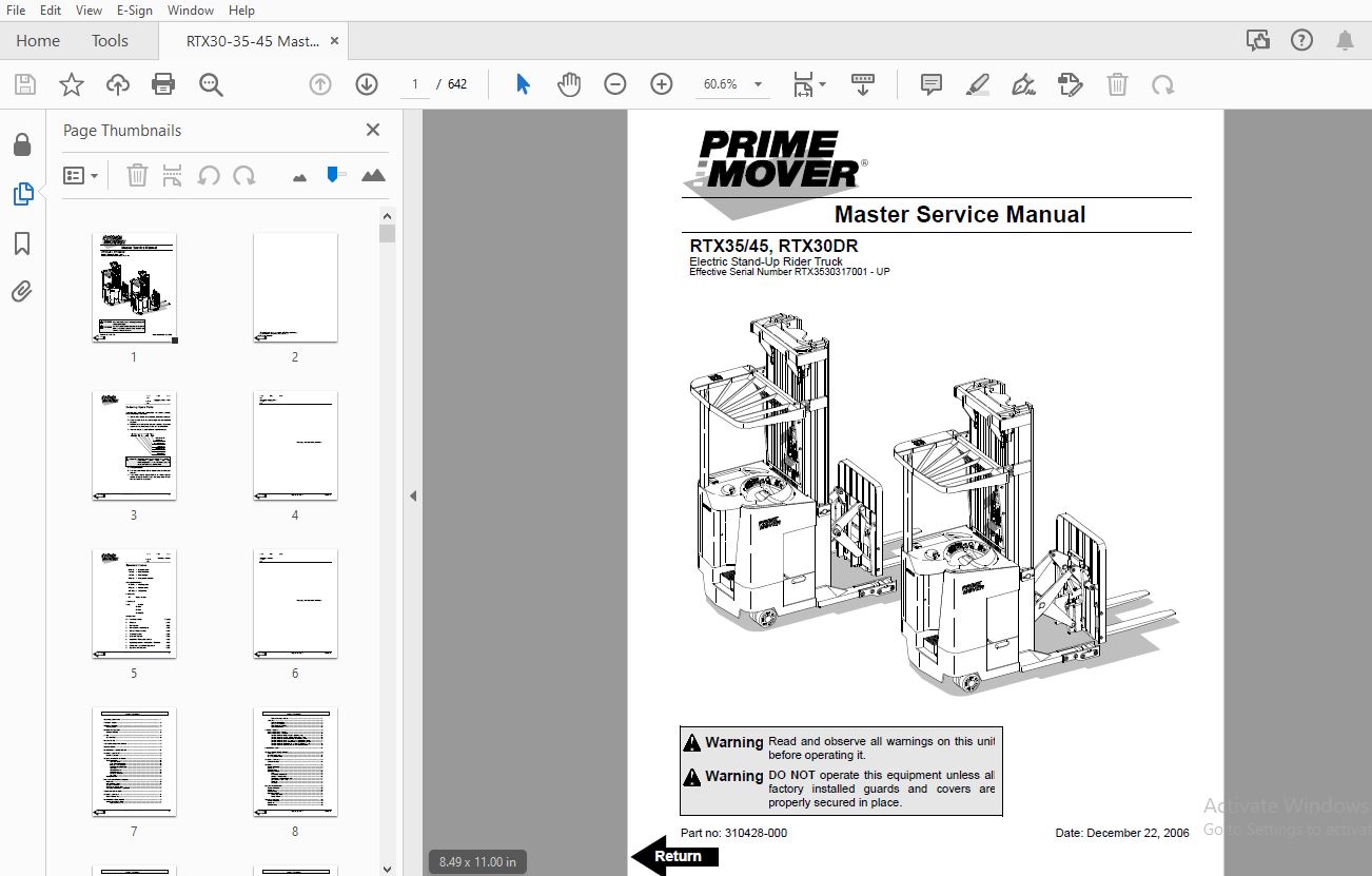BT PRIME MOVER FORKLIFT RTX35/45 RTX30DR SERVICE MANUAL RTX3530317001 ...