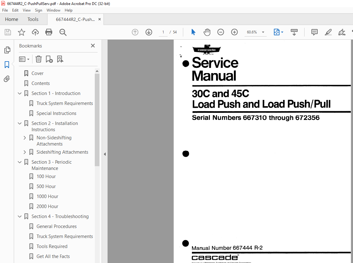 Cascade 30C & 45C Load Push and Load Push/Pull Service Manual 667444 R ...