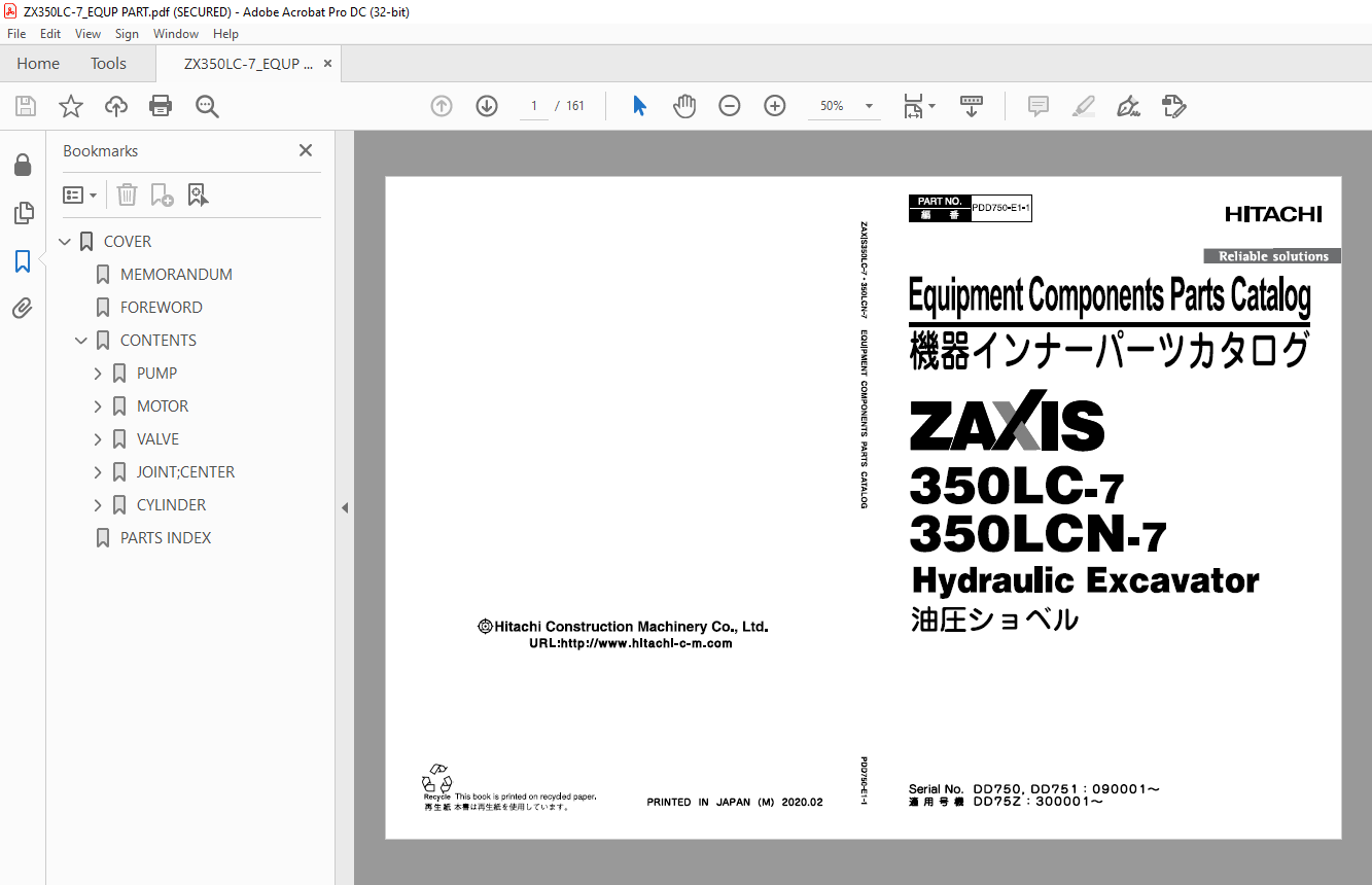 Hitachi ZAXIS 340LC-7 340LC-7 Hydraulic Excavator Parts Manual – PDF ...