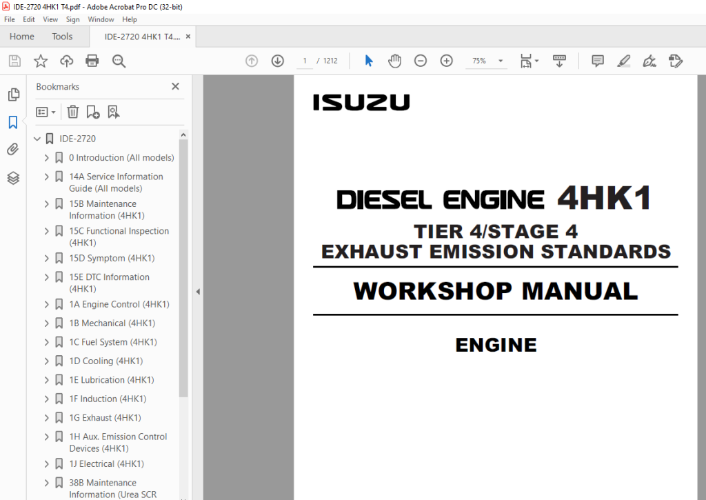 ISUZU DIESEL ENGINE 4HK1 TIER 4STAGE 4 EXHAUST EMISSION STANDARDS ...