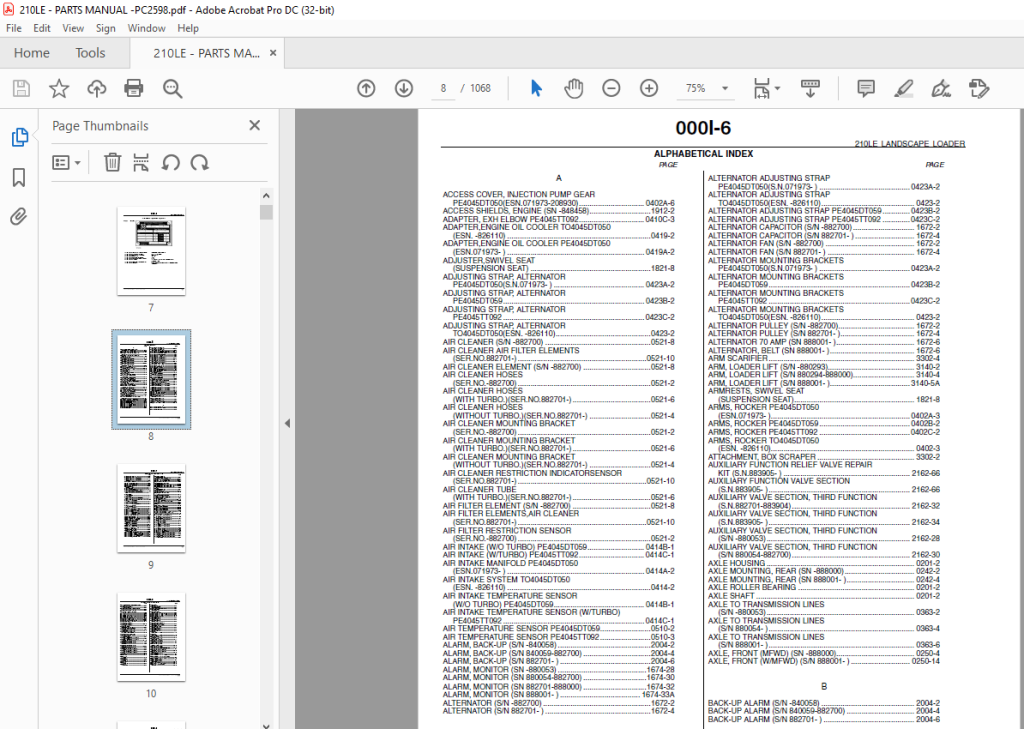 John Deere 210LE Landscape Loader Parts Manual PC2598 - PDF DOWNLOAD