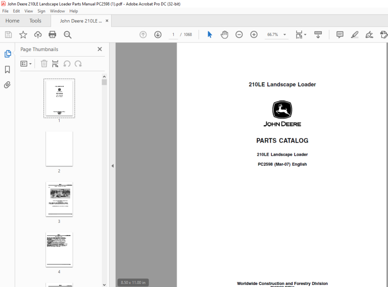 John Deere 210LE Landscape Loader Parts Manual PC2598 - PDF DOWNLOAD