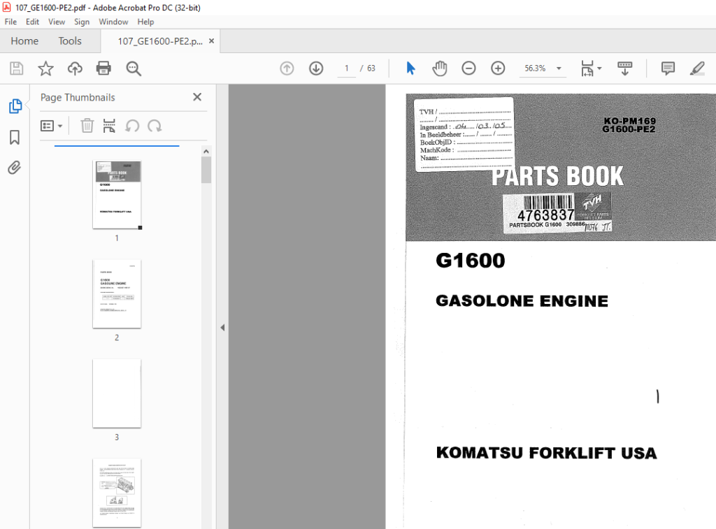 Komatsu Forklift G1600 GASOLINE ENGINE Parts Manual – PDF DOWNLOAD ...