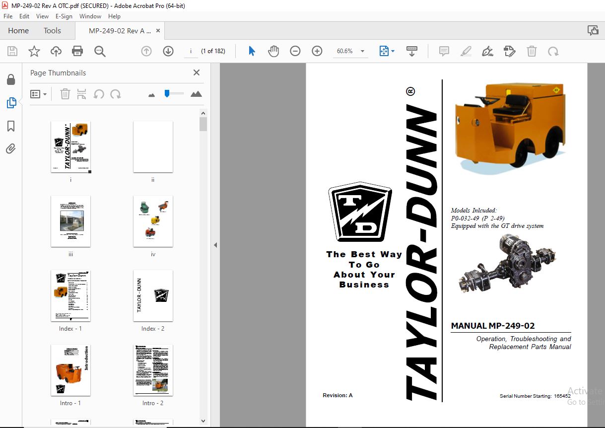 Taylor-Dunn P 2-49 Operation Troubleshooting & Replacement Parts Manual ...