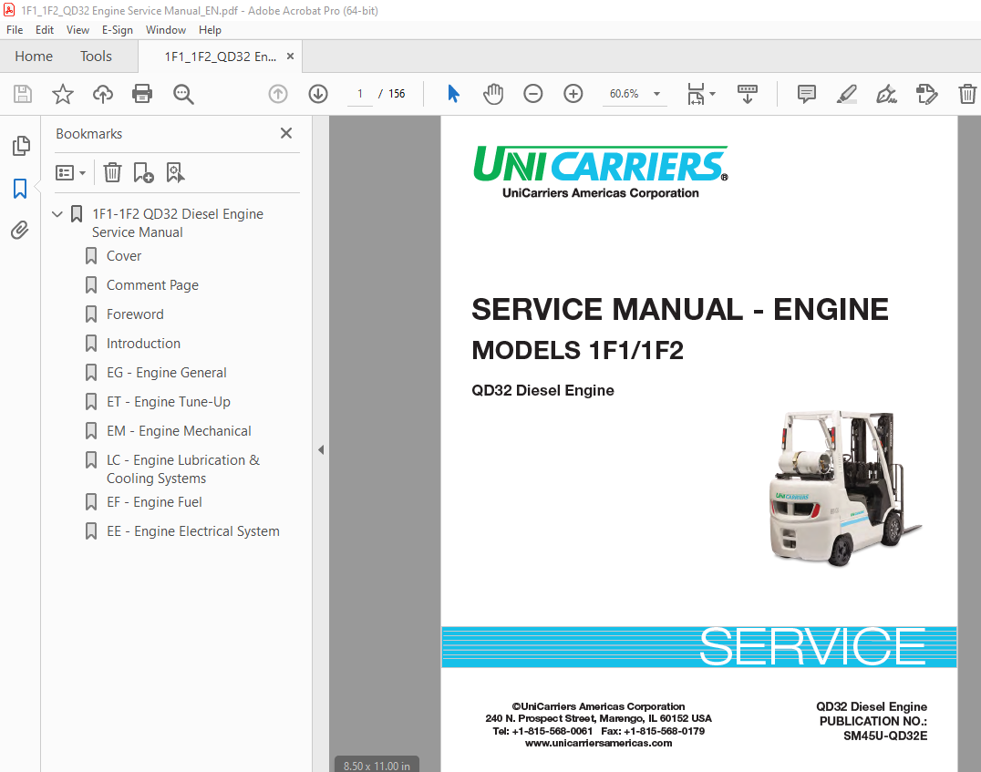 Unicarriers Forklift 1F1 1F2 QD32 Diesel Engine Service Manual PDF ...